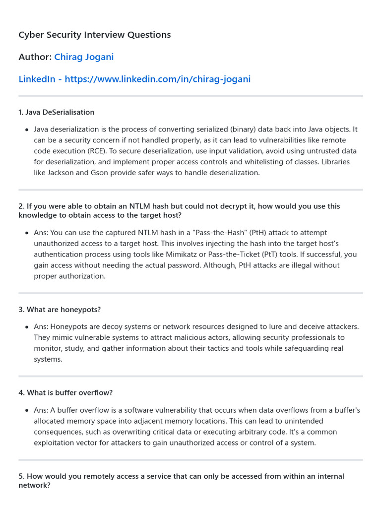 Cybersecurity Interviews - 200 Must-Know Questions! | Download Free PDF ...