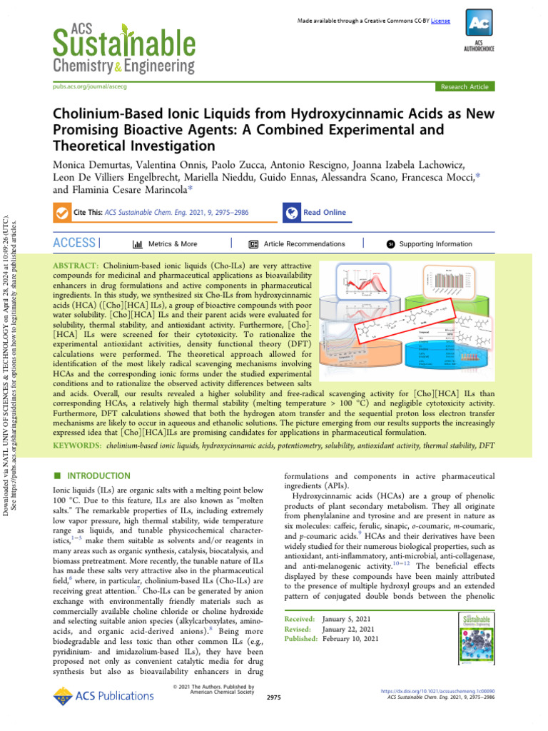 Cholinium Ionic Liquids: Bioactive Agents | PDF | Differential Scanning ...