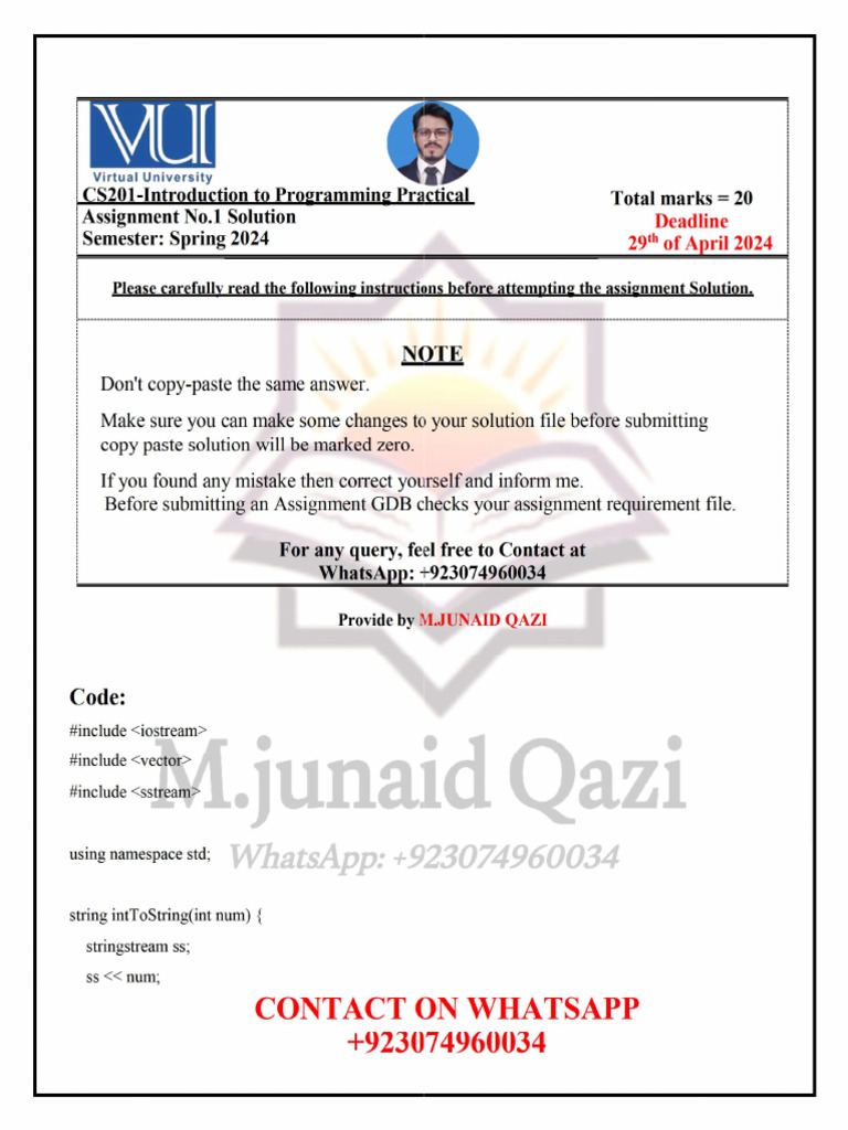 CS201P-Assignment 1 Solution Spring 2024 by M.junaid Qazi | PDF