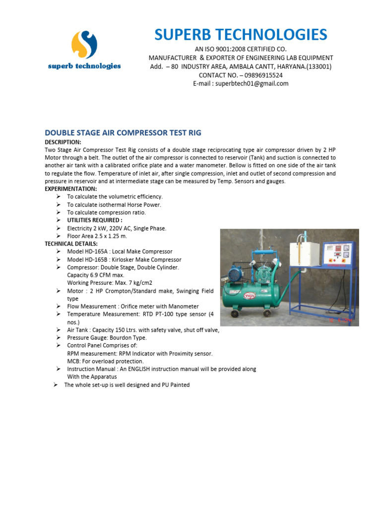 Double Stage Air Compressor Rig | PDF