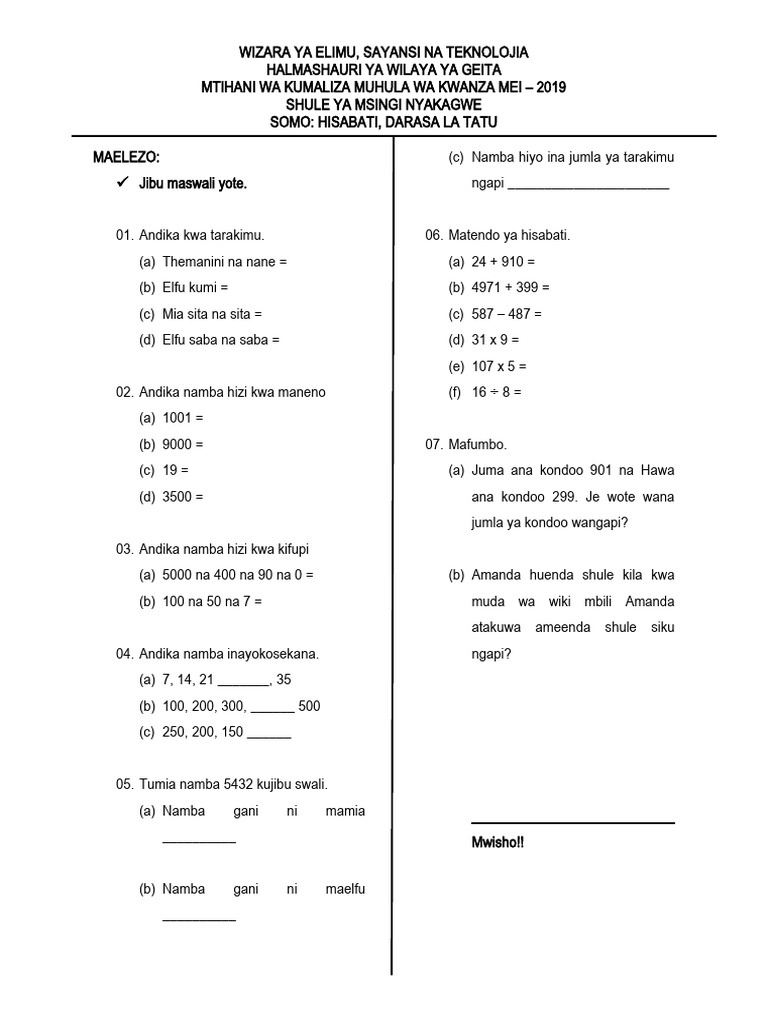 Hisabati DRS Iii | PDF