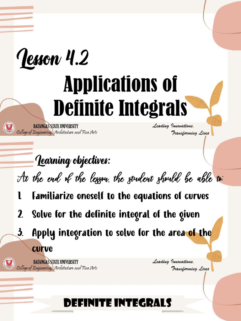 Lesson 4.2.1 - Applications of Definite Integrals (Plane Regions ...