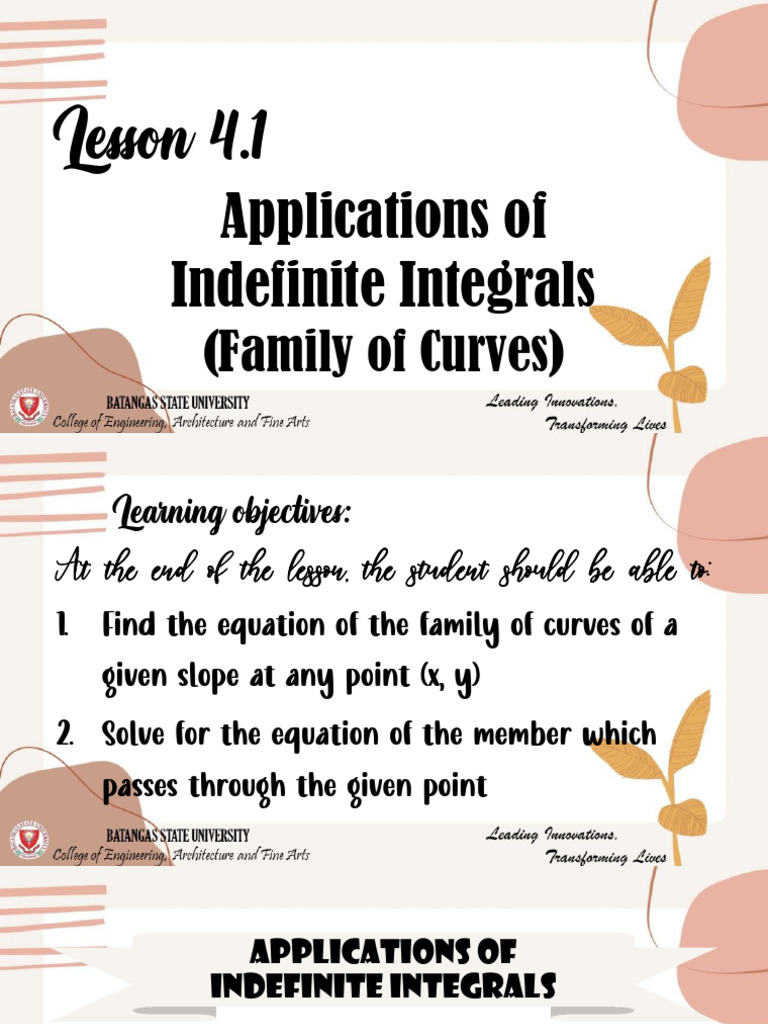 Lesson 4.1 - Applications of Indefinite Integrals | PDF | Equations ...