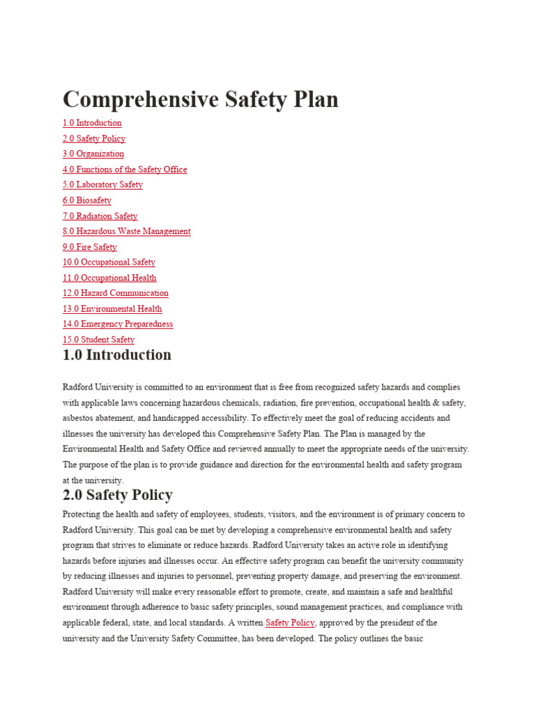 Comprehensive Safety Plan | PDF | Occupational Safety And Health ...