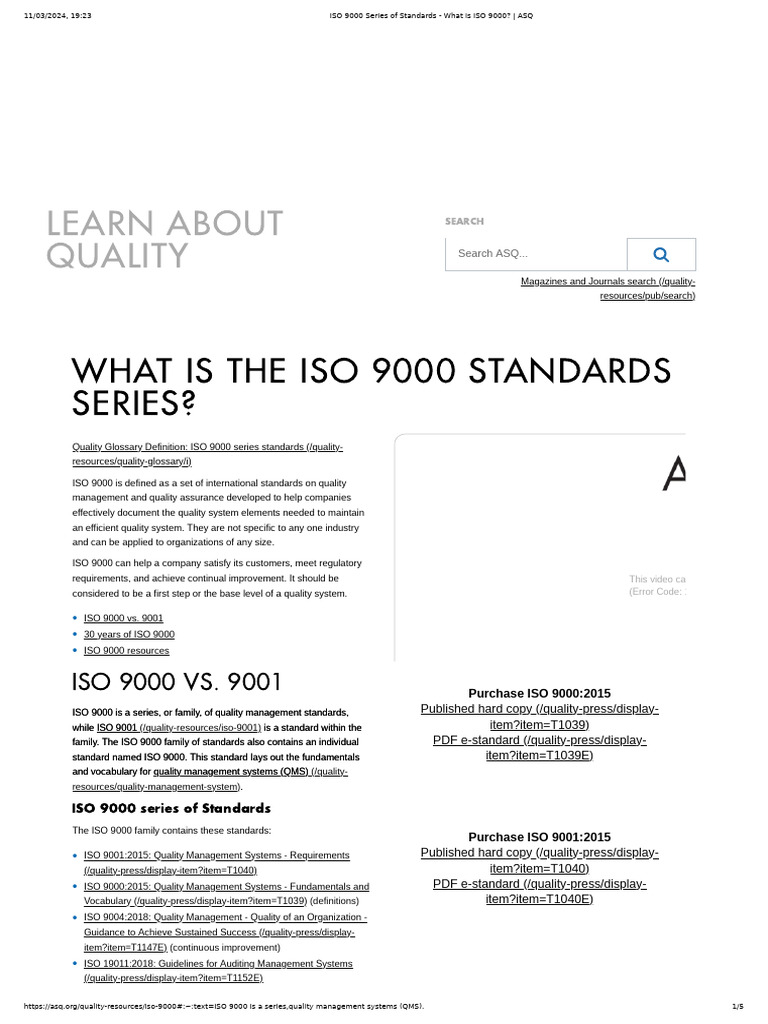 ISO 9000 Series of Standards - What Is ISO 9000 - ASQ | PDF | Iso 9000 ...