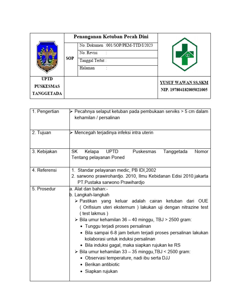SOP Ketuban Pecah Dini | PDF