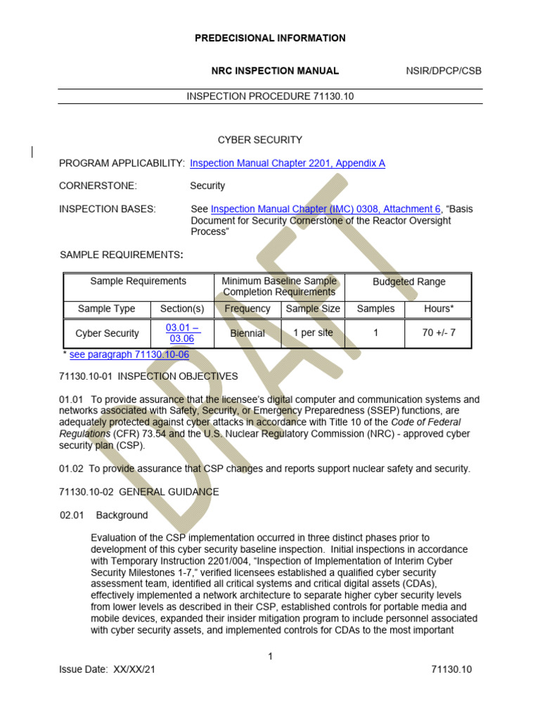 NRC INSPECTION MANUAL-ML21064A100 (Draft) | PDF | Security | Computer ...