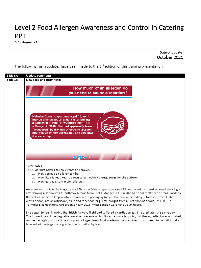 Level 2 Food Allergen Awareness Training | PDF | Allergy | Allergen