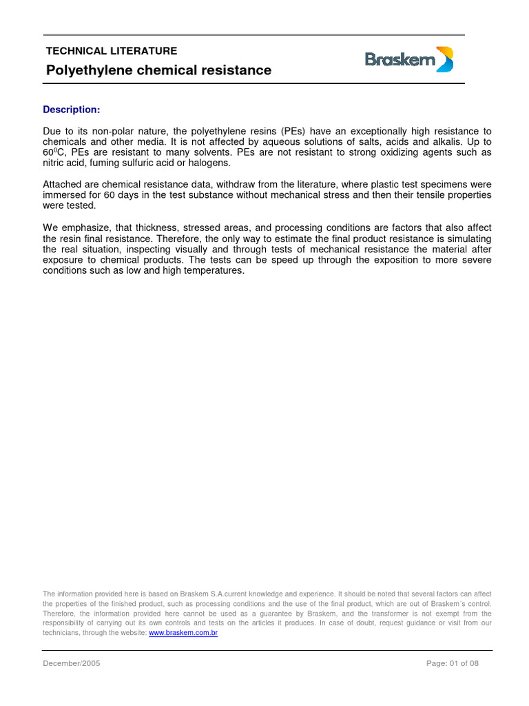 PE Chemical Resistance | PDF | Acid | Chlorine