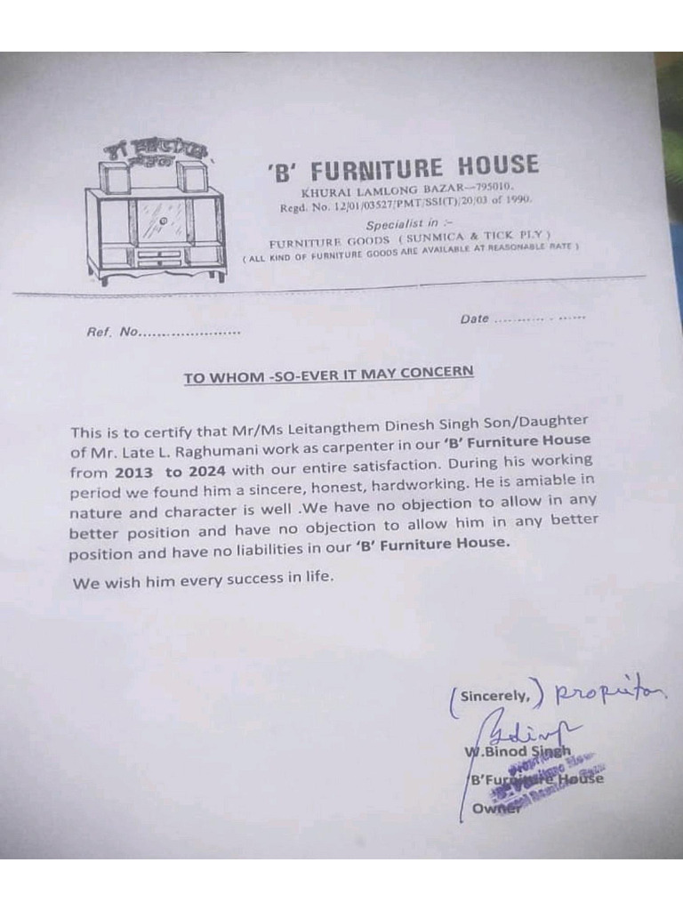 Experience Certificate Carpenter | PDF