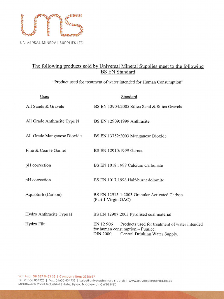 Universal Minerals BS EN Standards | PDF