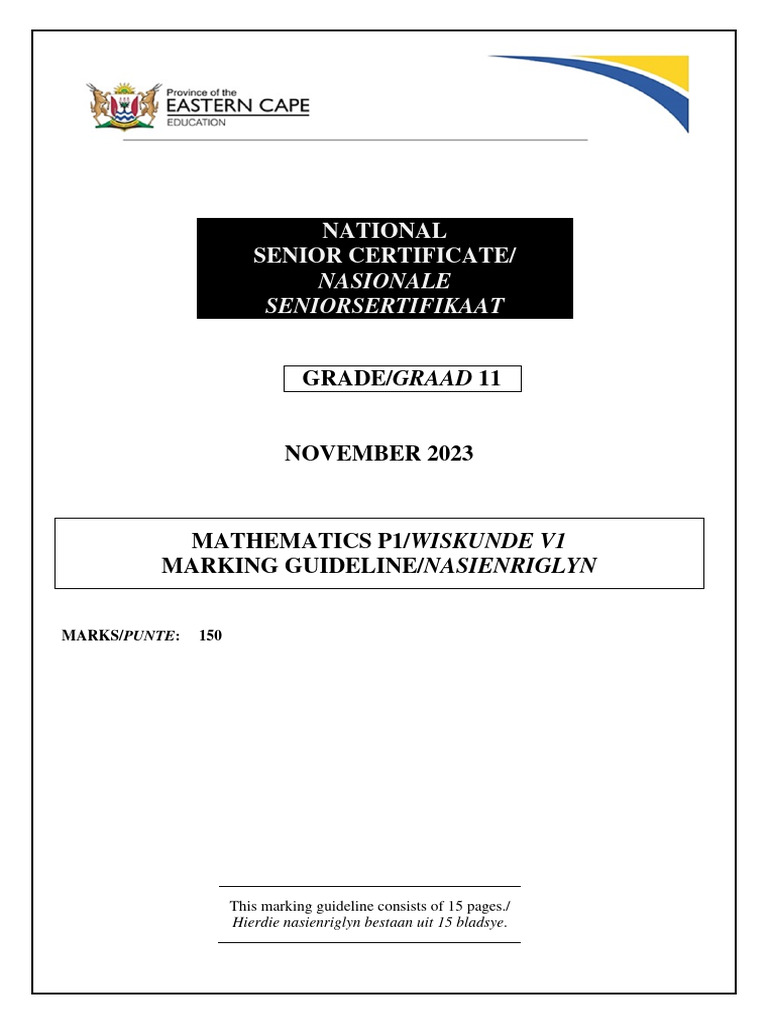 Maths p1 Gr11 Memo Nov 2023 - English-Afrikaans | PDF | Arithmetic | Algebra