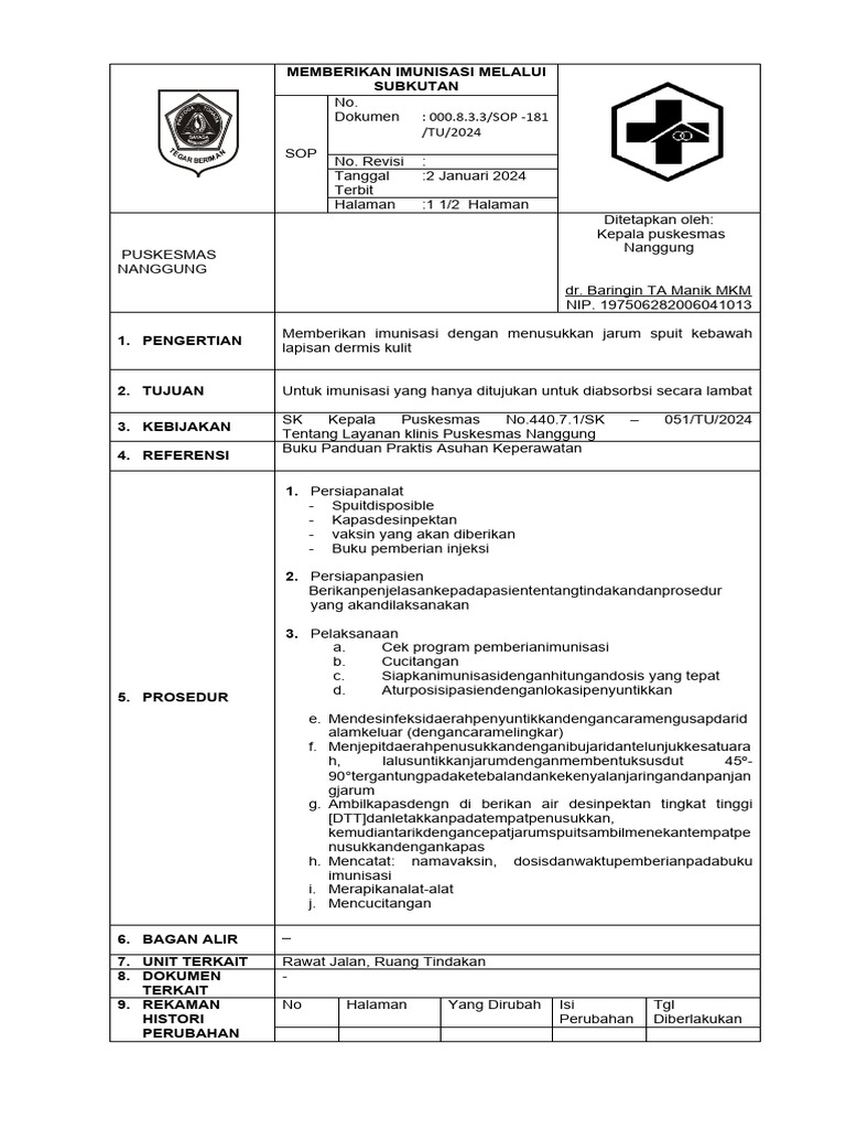 SOP Memberikan Obat Melaui Subcutan OK | PDF