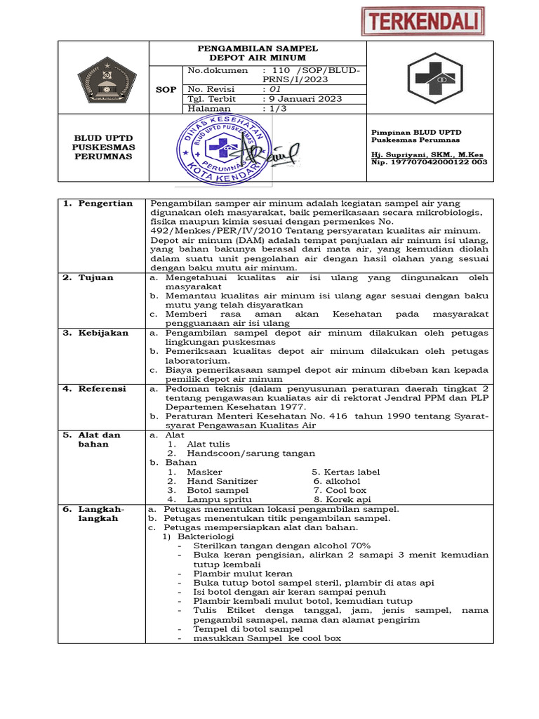 Sop Pengambilan Sampel Dam | PDF