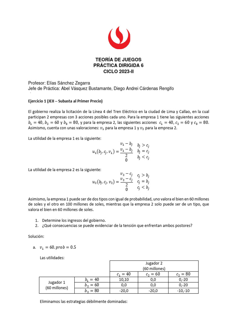 PD6 - Teoría de Juegos Solucionario PDF | PDF