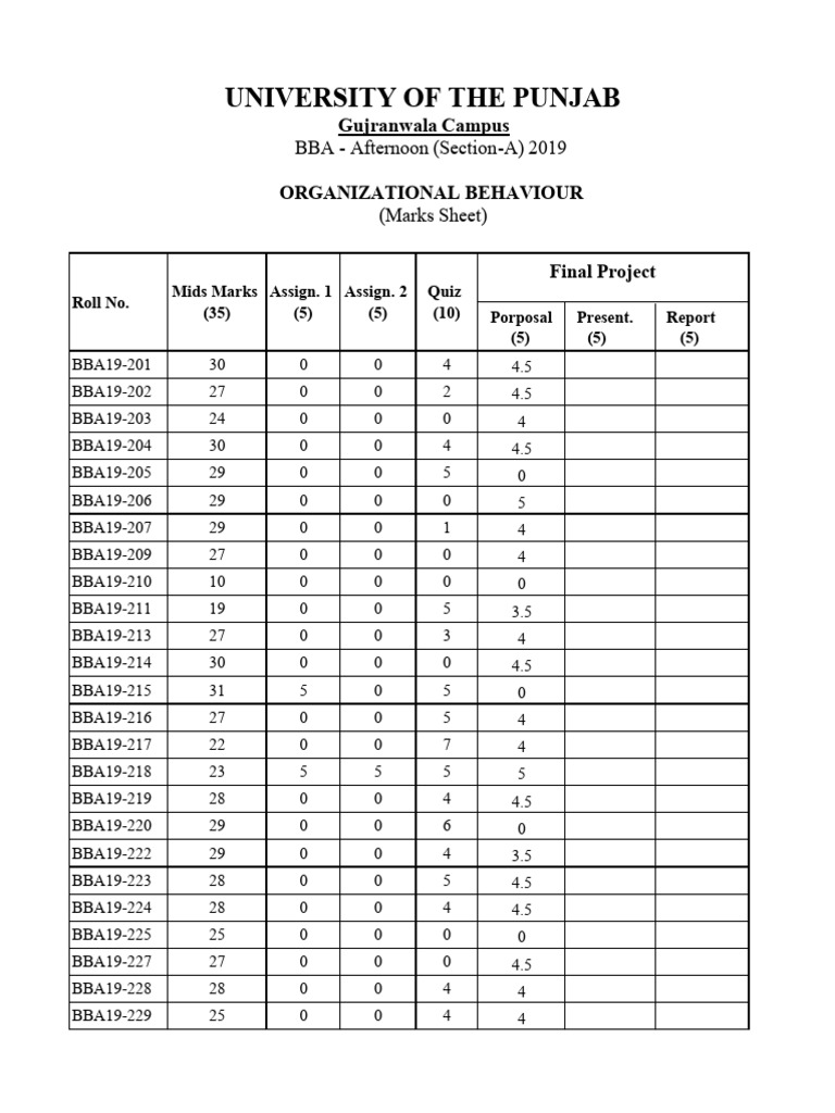 OB Marks Sheet-1 | PDF