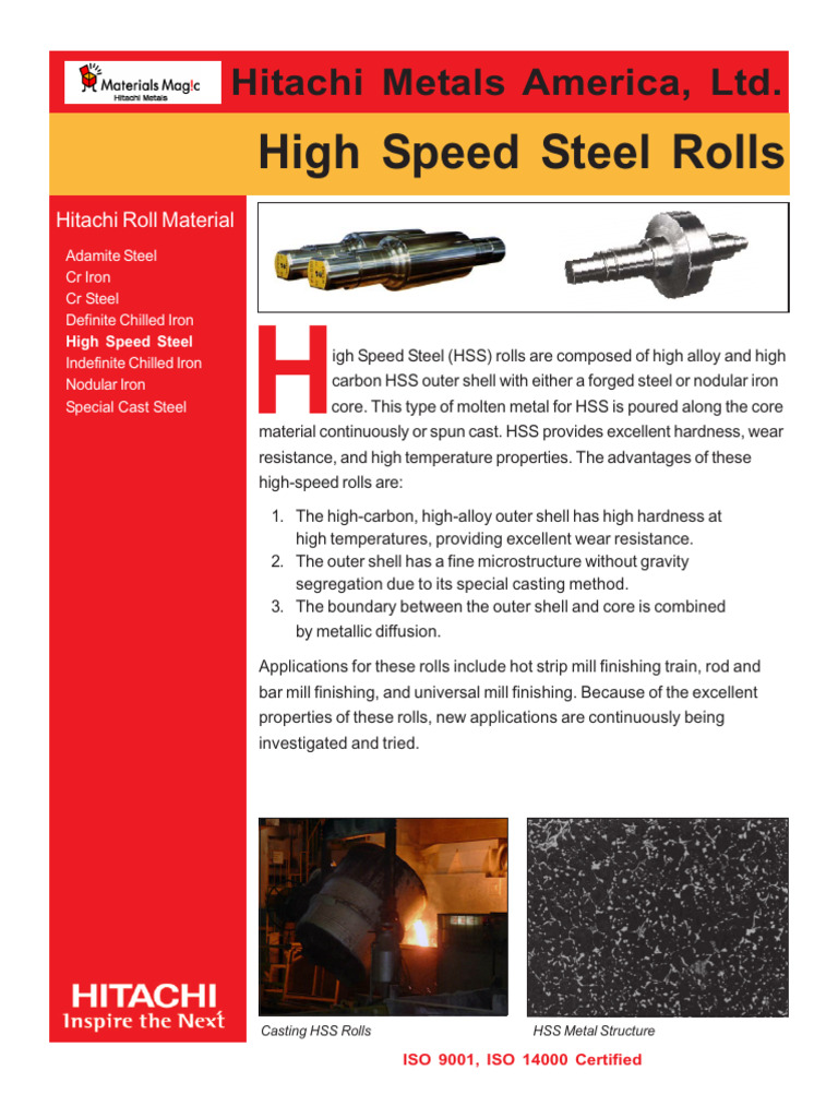 High Speed Steel Rolls - Hitachi Metals America, Ltd. | PDF | Steel | Iron