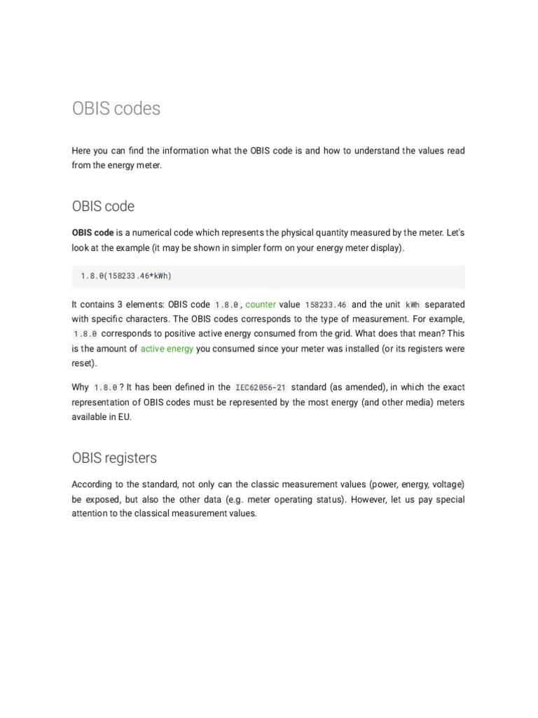 Understanding OBIS Codes for Energy Meters | PDF | Electrical Engineering | Metrology