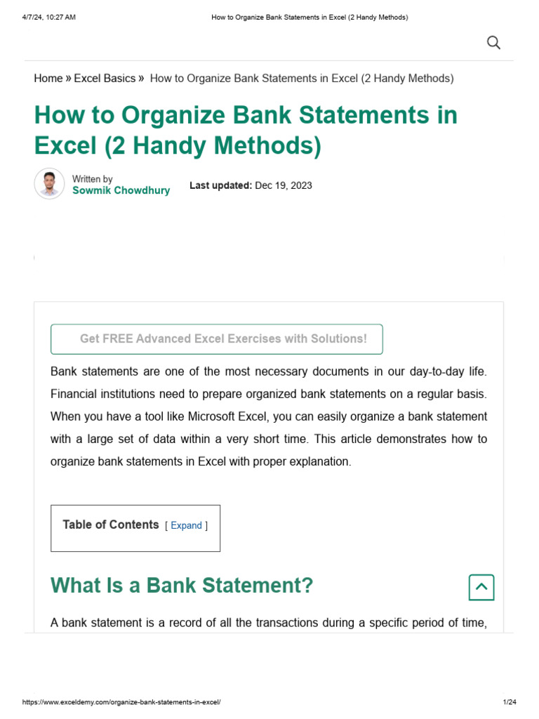 Organizing Bank Statements in Excel | PDF | Microsoft Excel | Banks