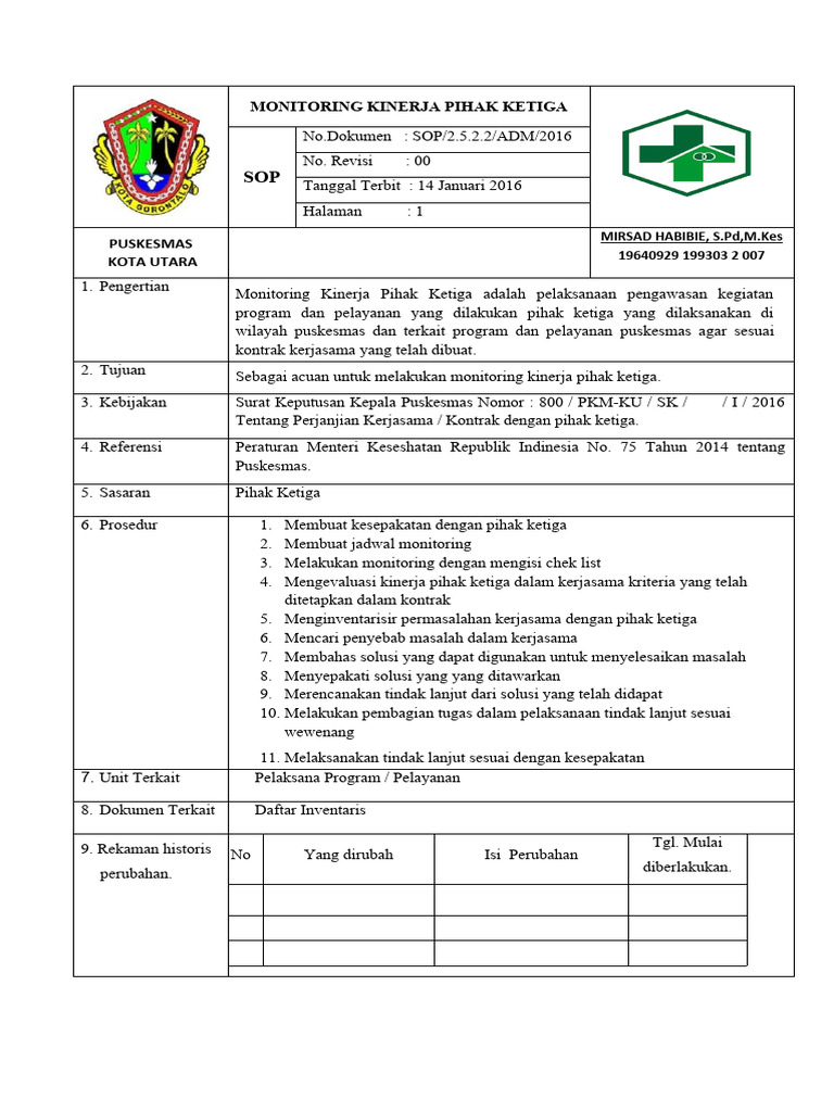 Sop Monitoring Kinerja Pihak Ketiga | PDF