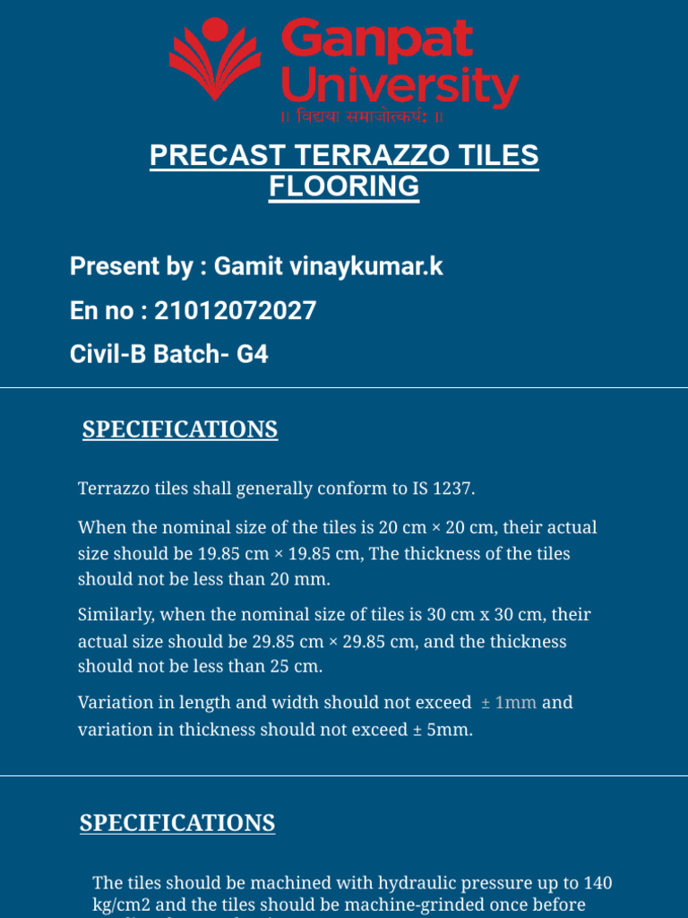 Precast Terrazzo Tile Specifications | PDF | Concrete | Tile