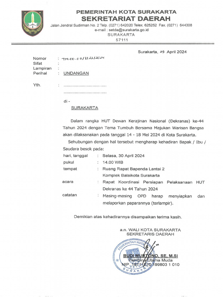 (30 Apr 24) Und Rakor Persiapan HUT Dekranas (14.00 WIB) | PDF