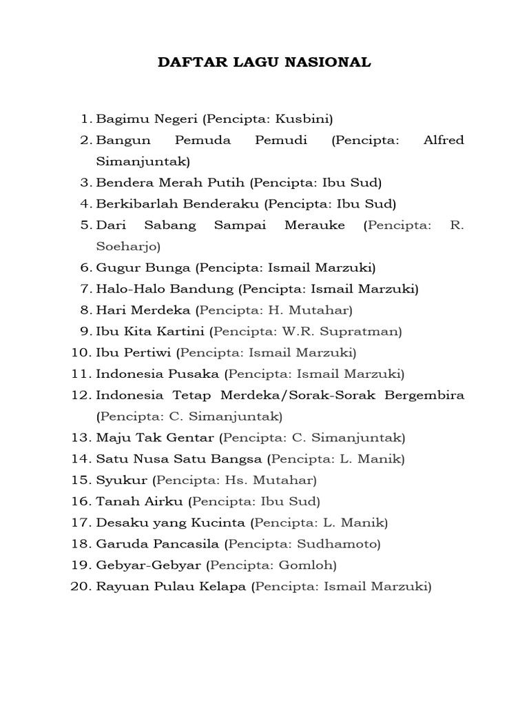 Daftar Lagu Nasional | PDF