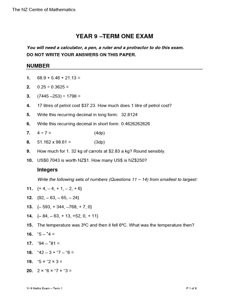 Year 9 Exams Part 1 5-12 | PDF | Hamburgers | Angle