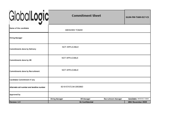 Commitment Sheet | PDF