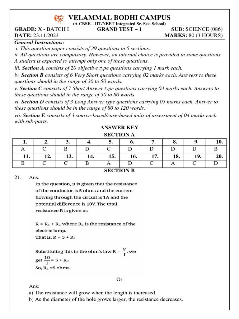 X - Batch I - Science Answer Key | PDF | Nervous System | Zinc