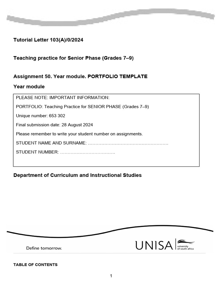 TPS2601 Teaching Practice Portfolio Guide | PDF | Knowledge | Teachers