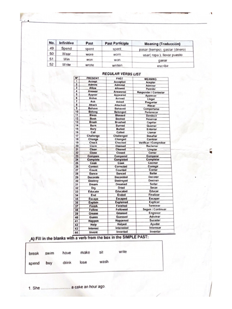 Irregulars and Regulars Verbs | PDF