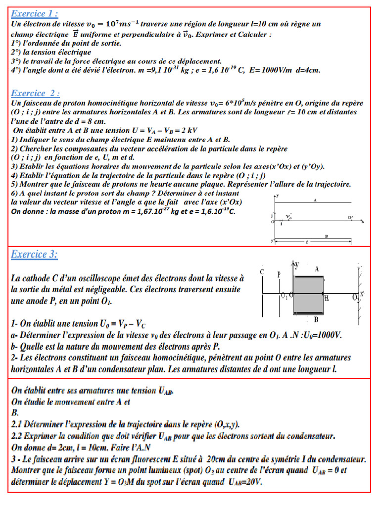 Exercice Corrigés MVMNT Champ Électrique | PDF