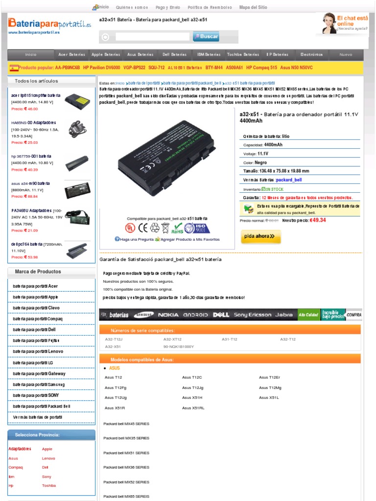 Packard - Bell A32-X51 Bateria Compatible de Packard Bell MX35 | PDF | Hardware de la ...
