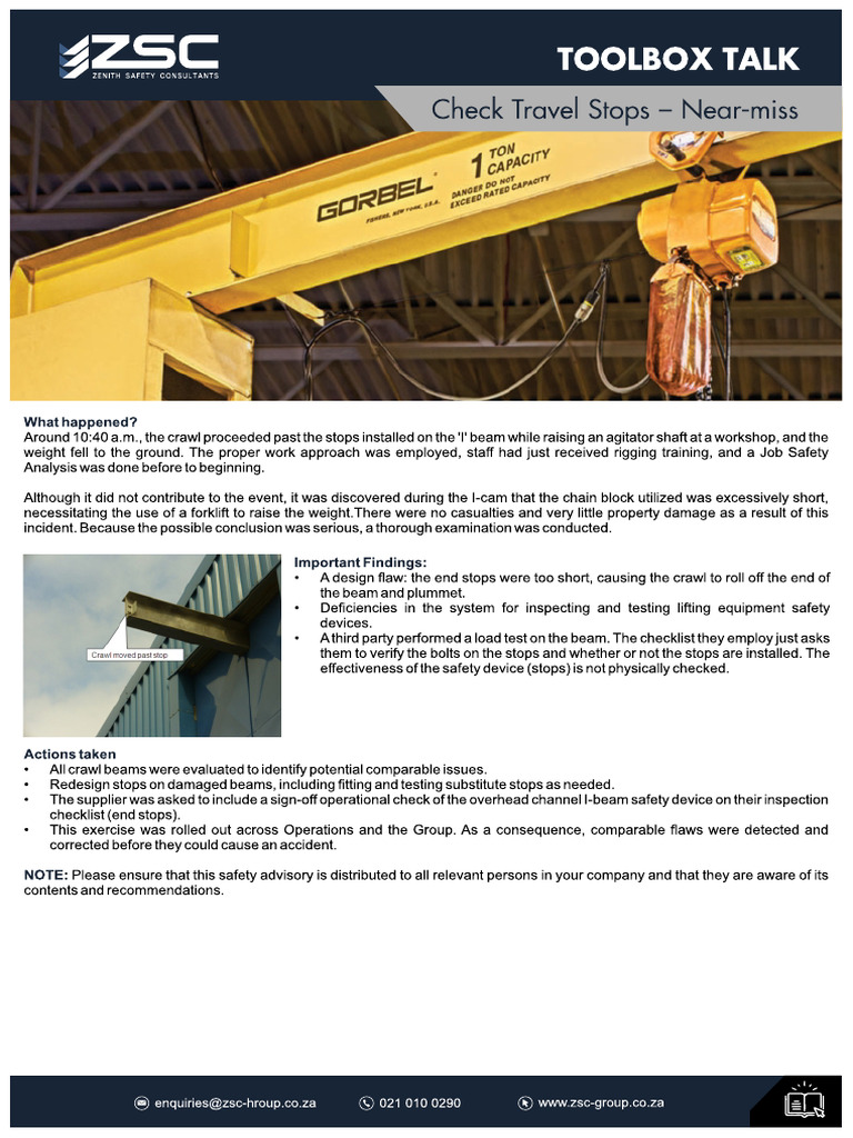 Stop Check Zenith Safety Toolbox Talks | PDF