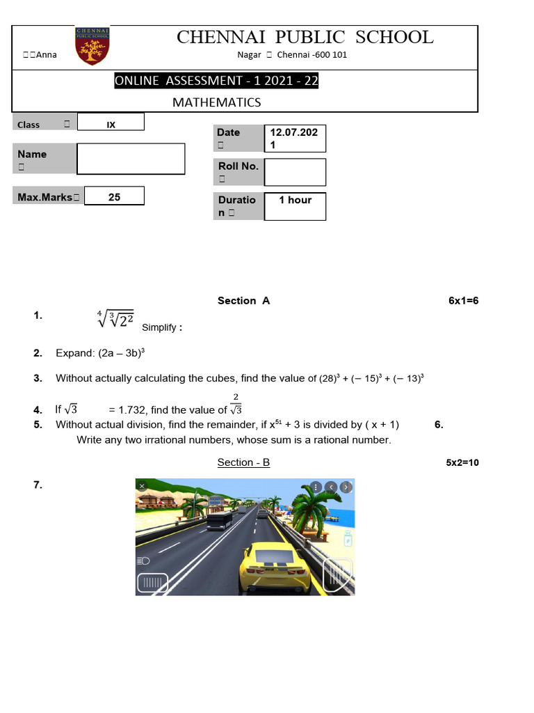 Class 9 Math Cps Question Paper | PDF | Numbers | Number Theory