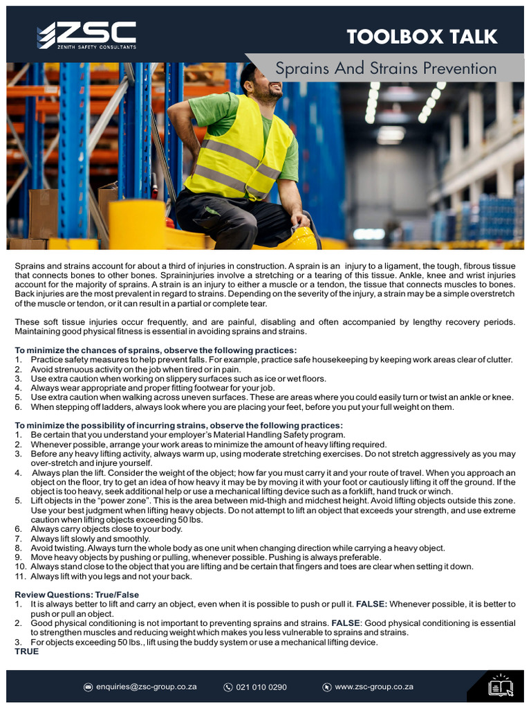 Sprains_And_Strains_Prevention_Zenith_Safety_Toolbox_Talks_ | PDF ...