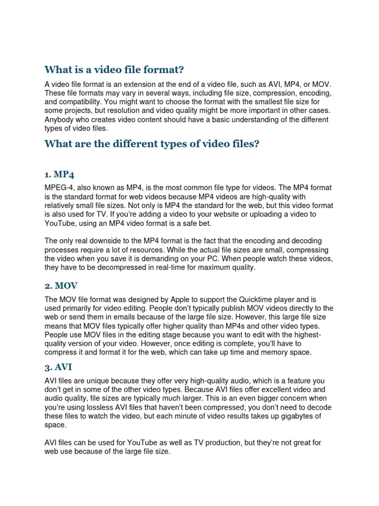 Video File Formats | PDF | Video | Data Compression