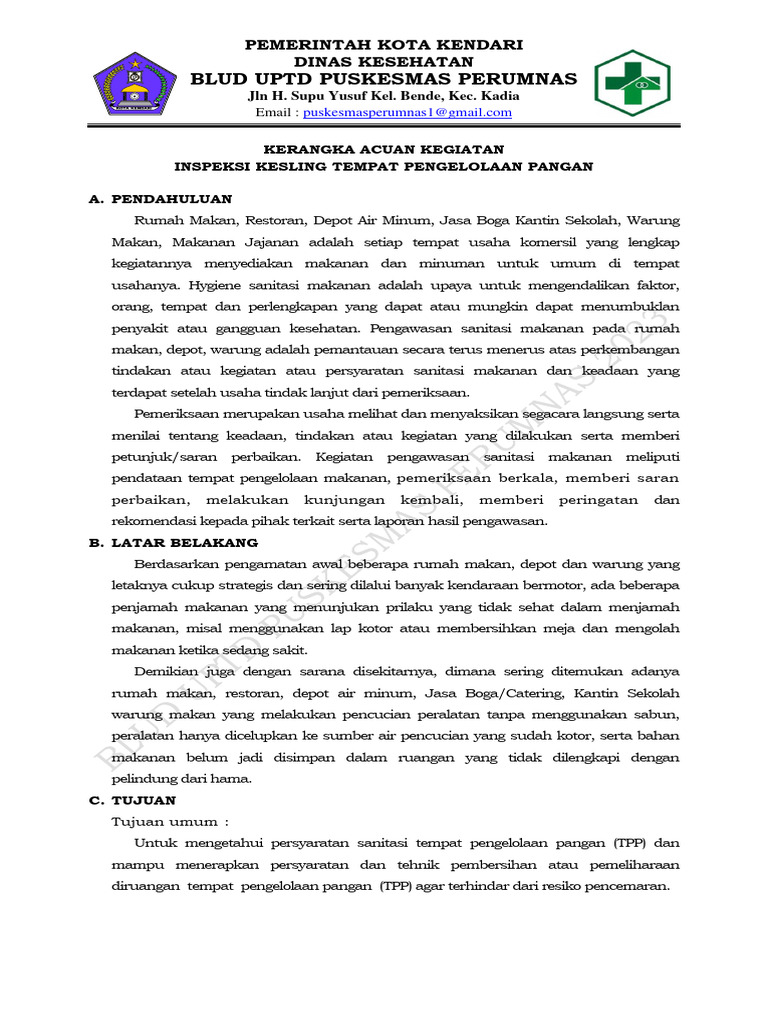 Kak Inspeksi Kesling TPP | PDF | Kesehatan Holistik