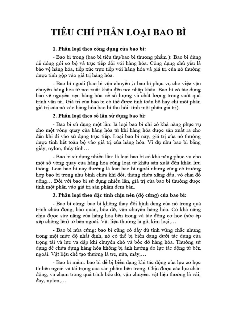 Tiêu Chí Phân Lo I Bao Bì | PDF