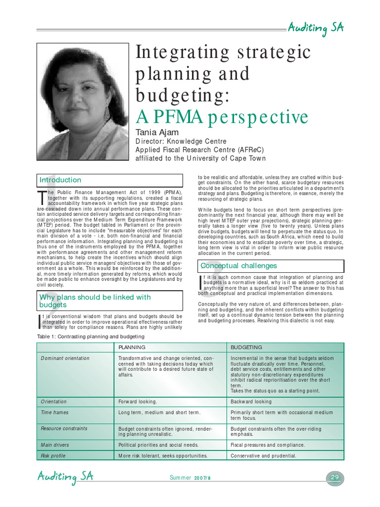 6 Ajam Integrating Strategic Planning - PFMA | PDF | Budget | Strategic ...