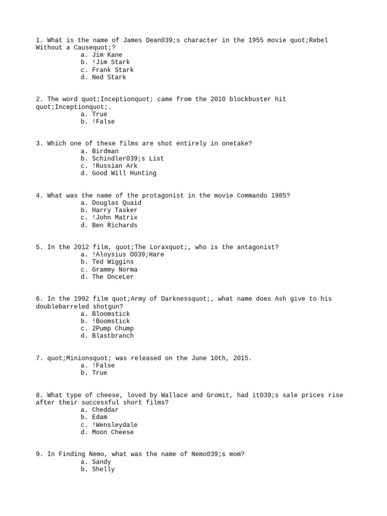 Movie and TV Trivia Quiz Questions | PDF | Games & Activities
