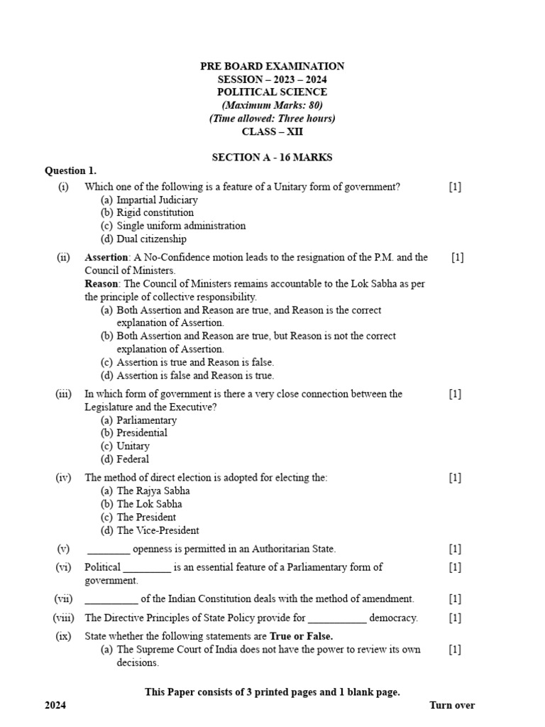 2023 Pre Board PSC 12 | PDF | Constitution | Political Law