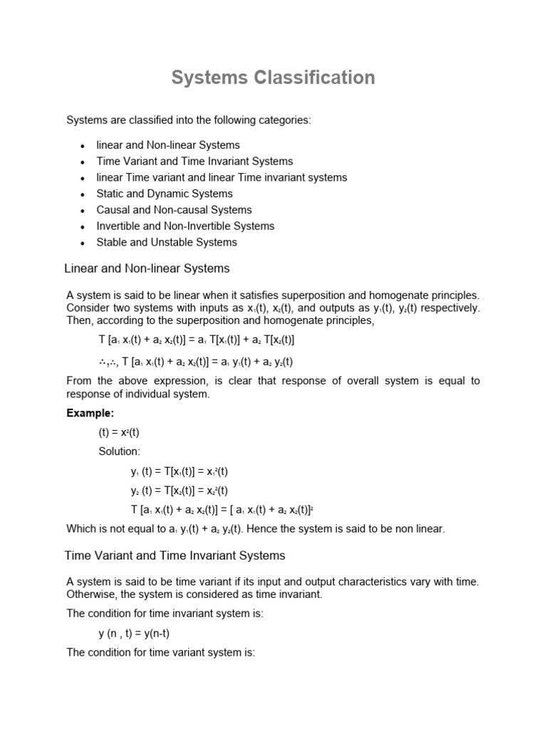 Systems Classification | Download Free PDF | Nonlinear System | Linearity