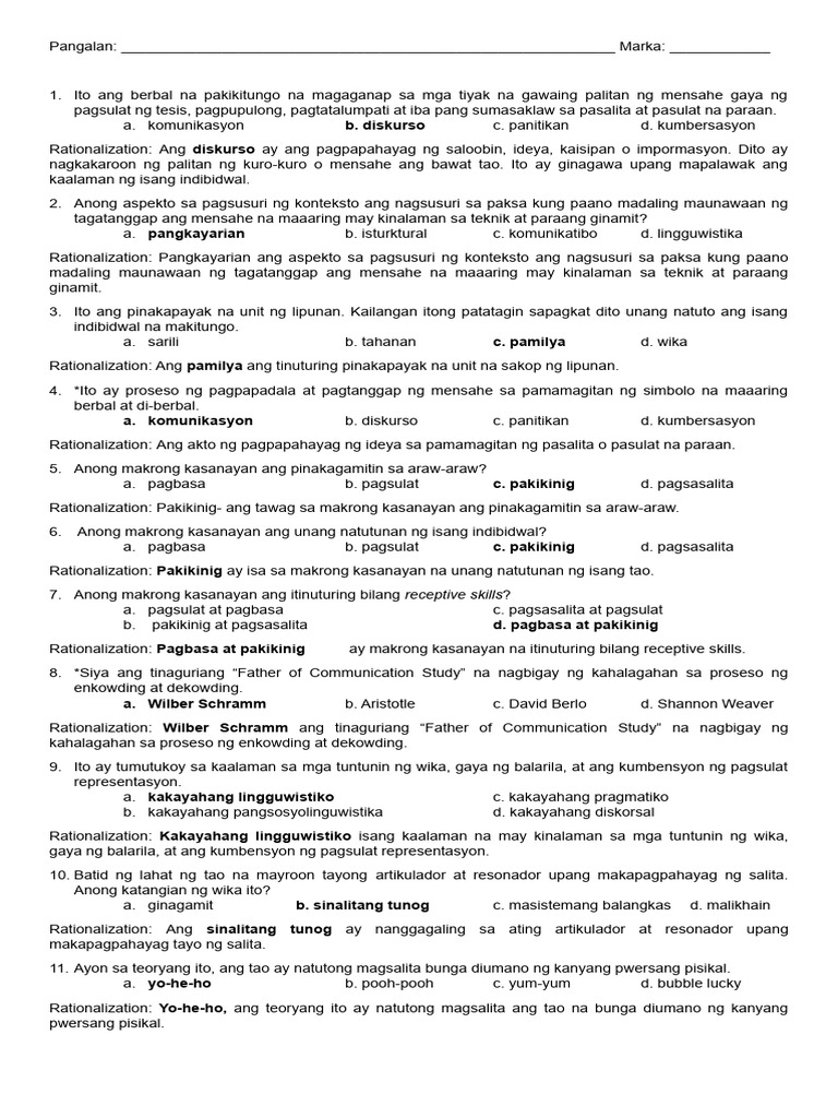 CSA-Questionnaire (100 Items) | PDF