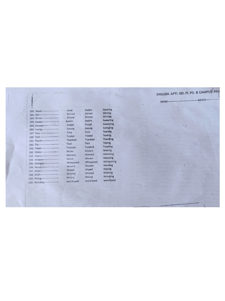 Verb Chart Part 4 | PDF