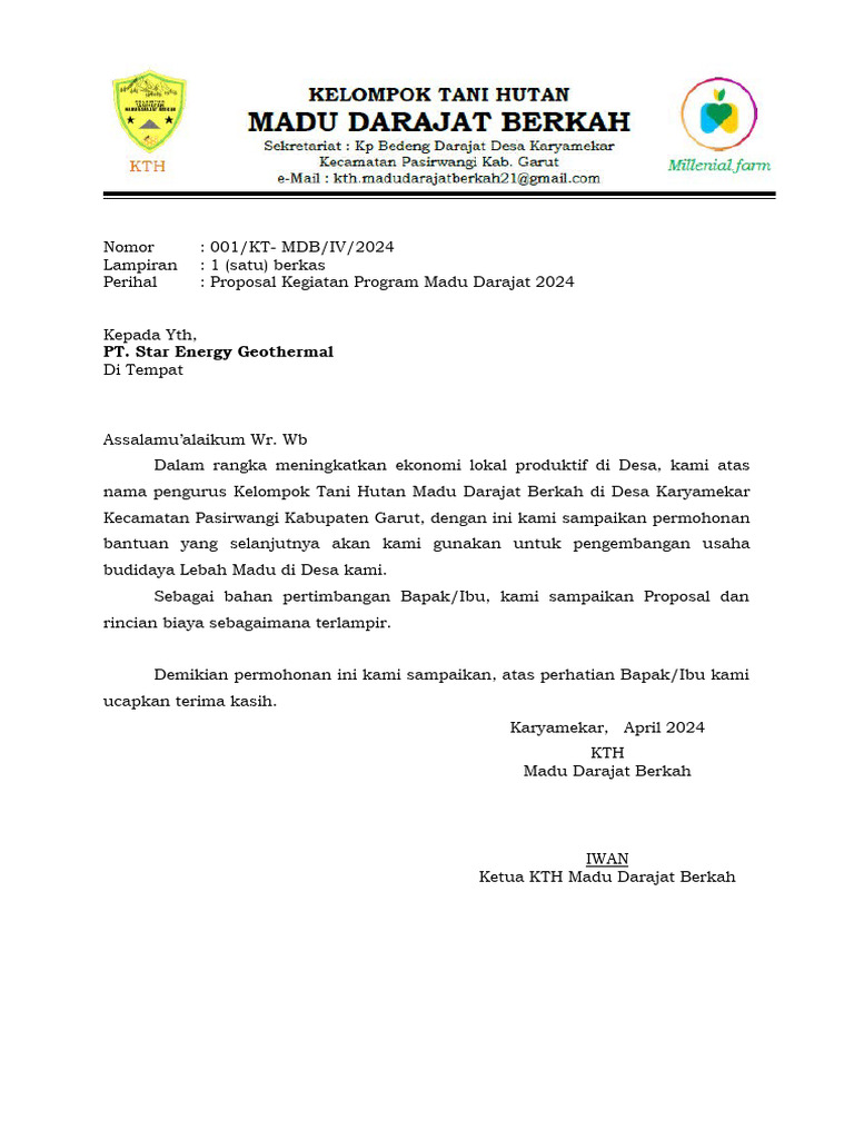 Proposal Madu Darajat 2024 A4 | PDF