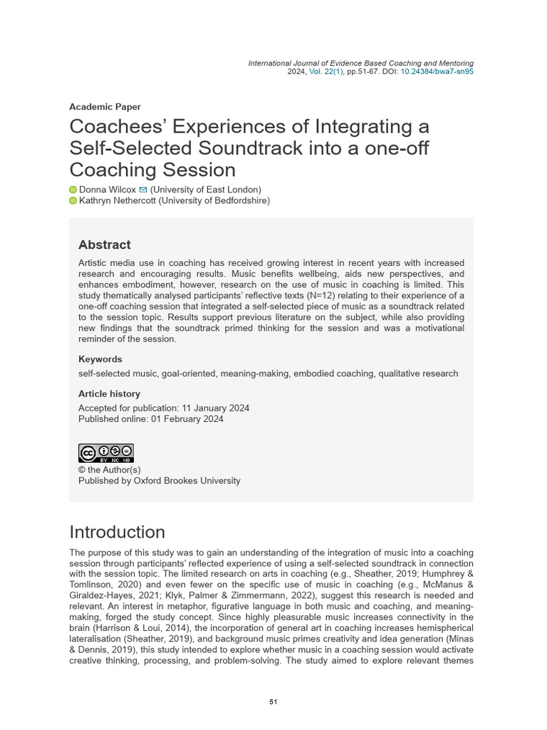 Music's Role in Coaching Sessions | PDF | Feeling | Thought