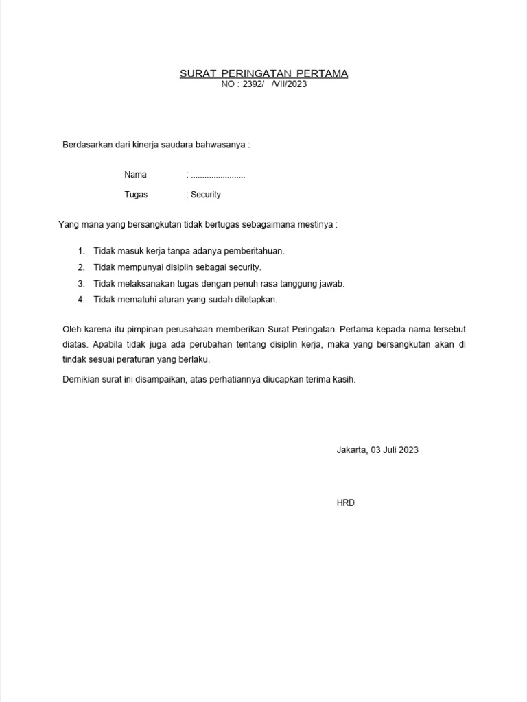 PDF Contoh Surat Peringatan Pertama Untuk Security | PDF