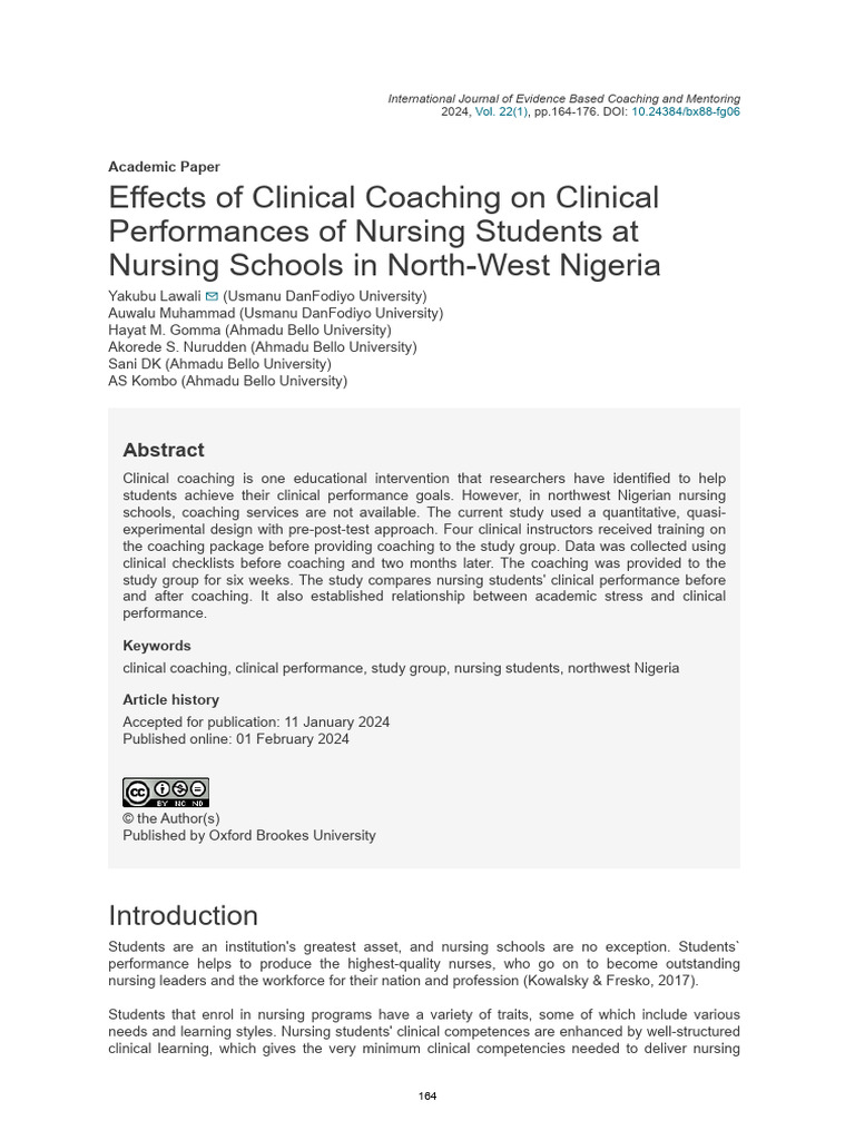 Effects of Clinical Coaching on Clinical Performances | PDF | Nursing ...